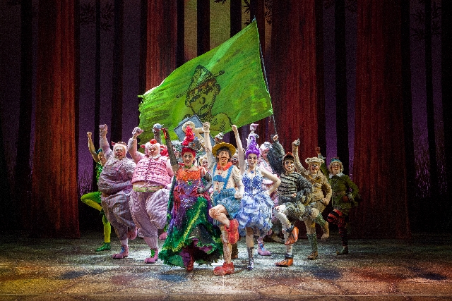 “Shrek the Musical” cast members perform “Freak Flag,” in which the ...
