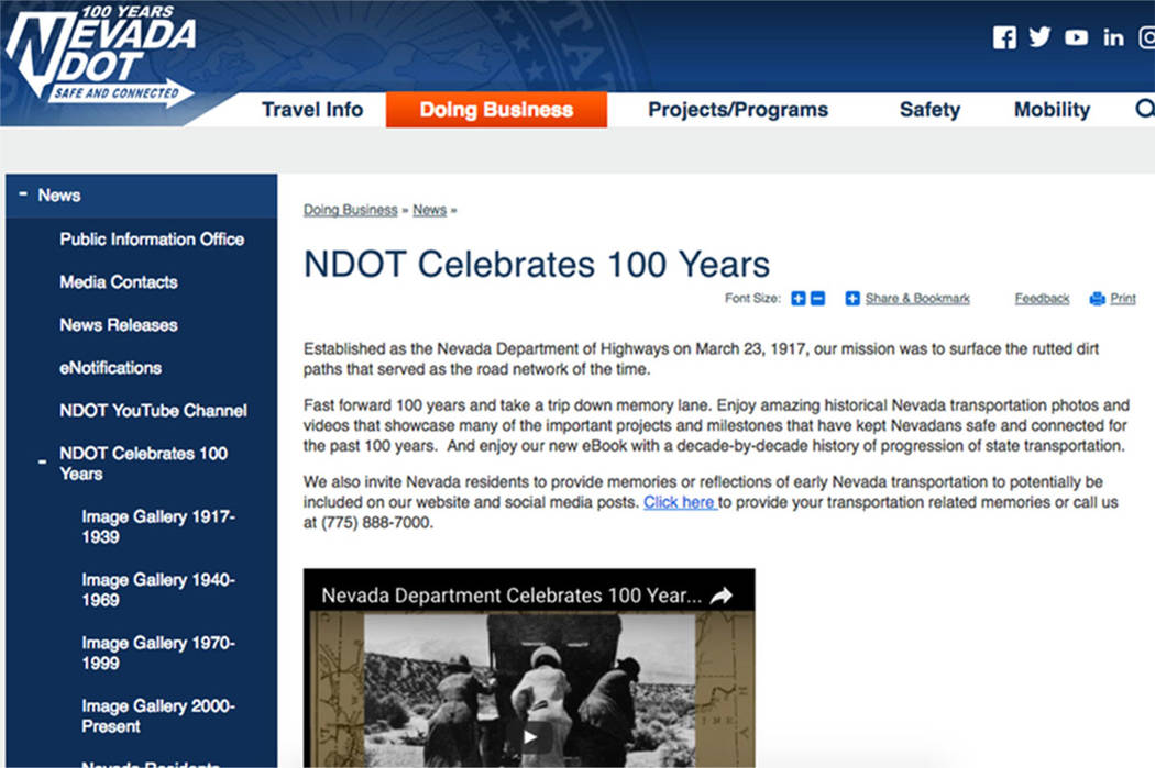 Nevada Department of Transportation celebrates 100 years of a road well ...
