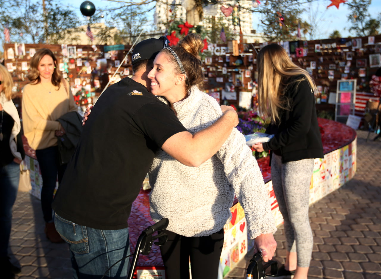 Woman wounded in mass shooting makes healing return to Las Vegas ...