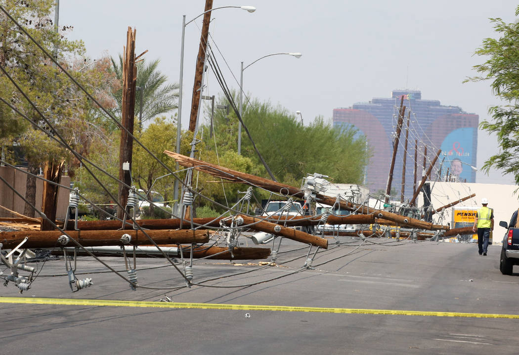 Forklift knocks down 13 power poles in south Las Vegas | Local Las ...