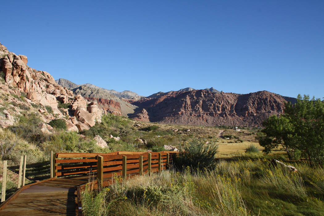 A boardwalk serves as your trail at the Calico Basin-Red Spring ...