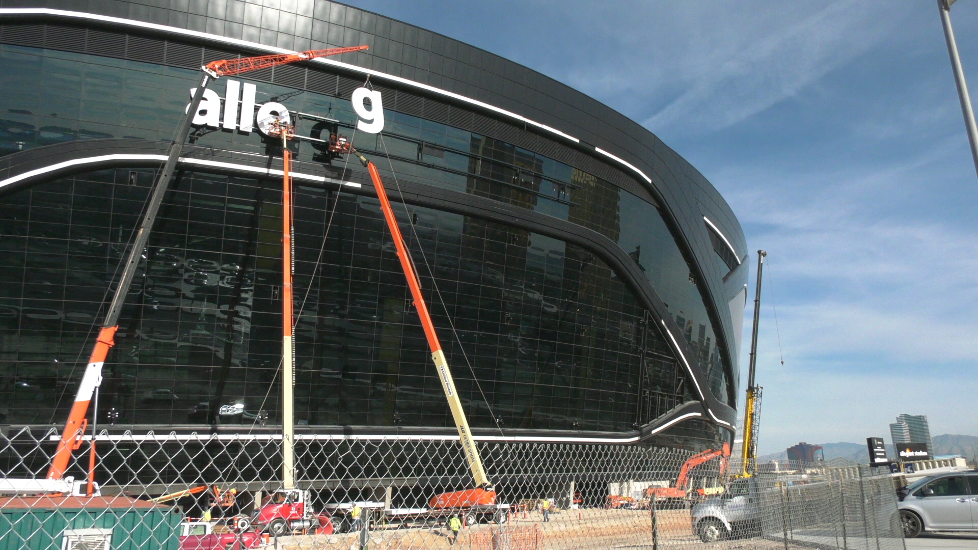 First Allegiant Stadium sign installation complete in Las Vegas ...