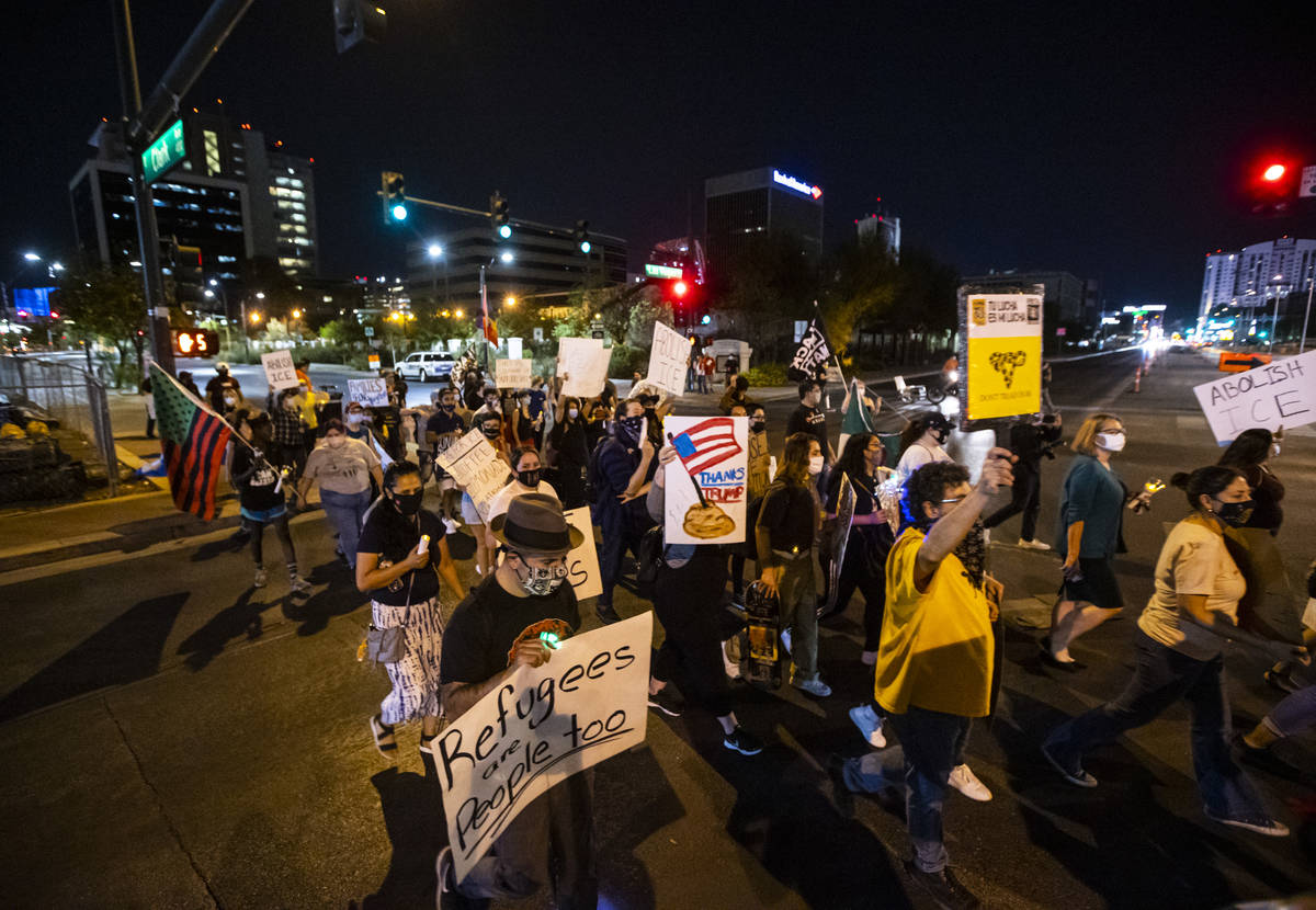 Dozens gather for protest against ICE near downtown Las Vegas | Local ...