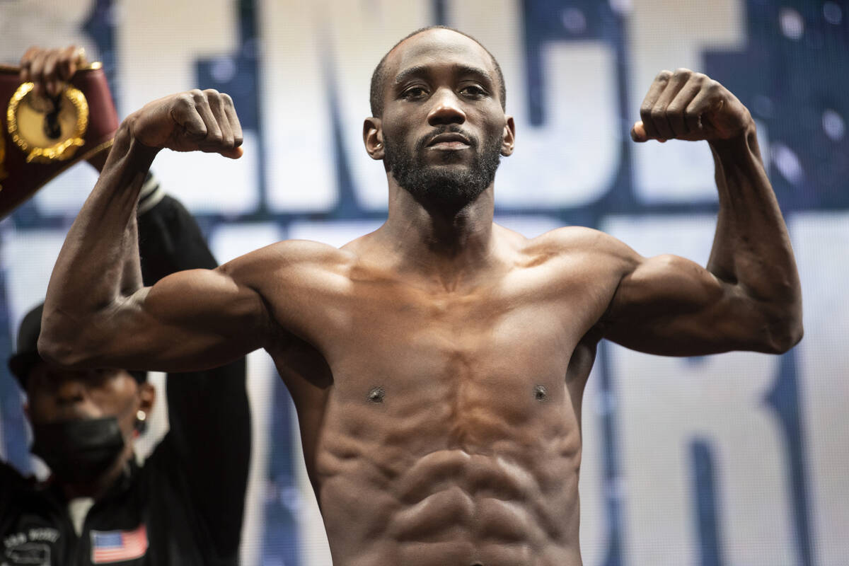 Terence Crawford poses during a weigh-in event at the Mandalay Bay ...
