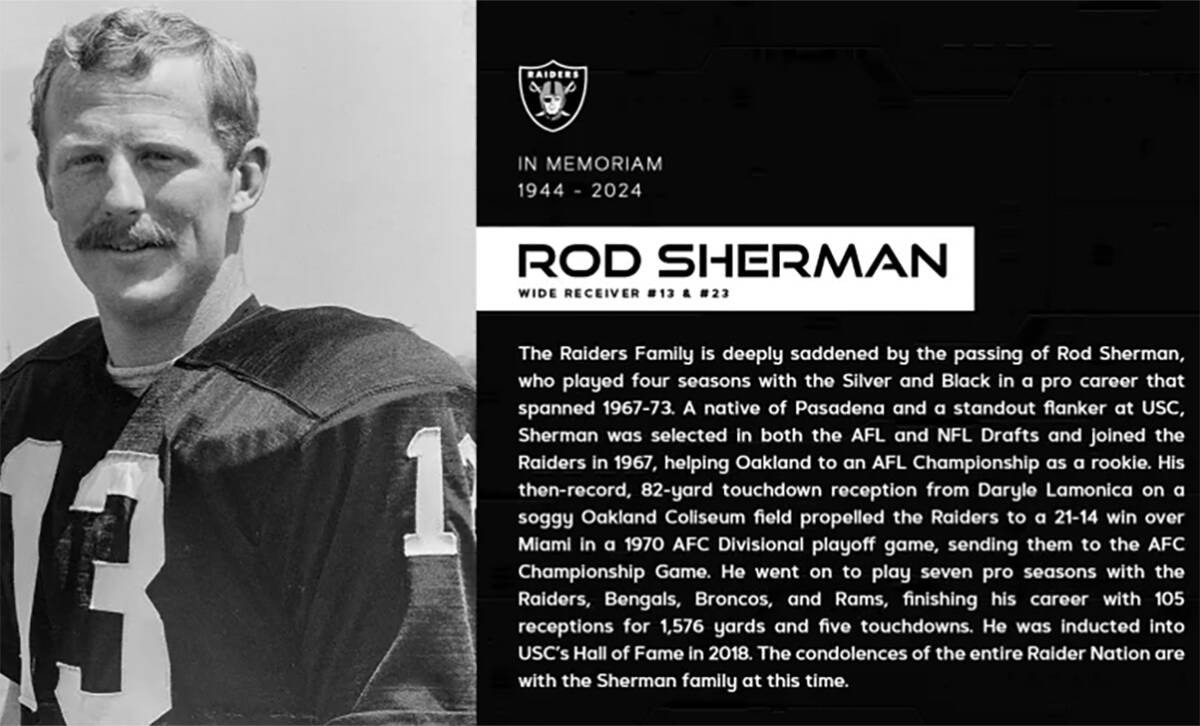 Raiders wide receiver Rod Sherman dies at age 79 | Raiders News | Sports