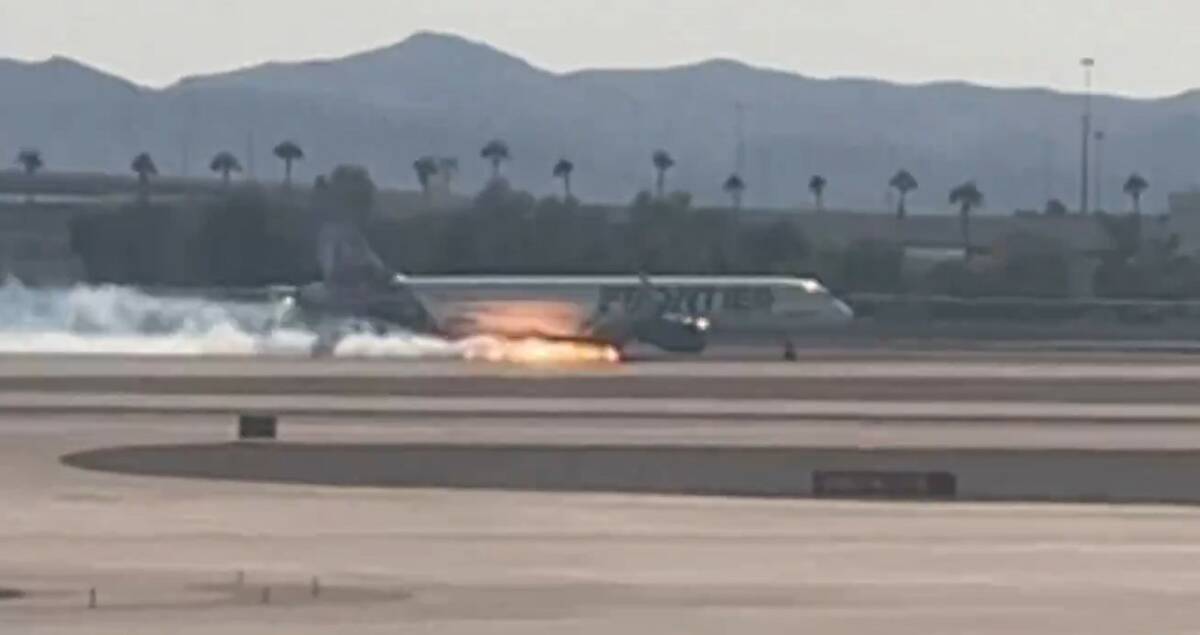 Frontier plane on fire as it lands at Las Vegas airport; no injuries ...
