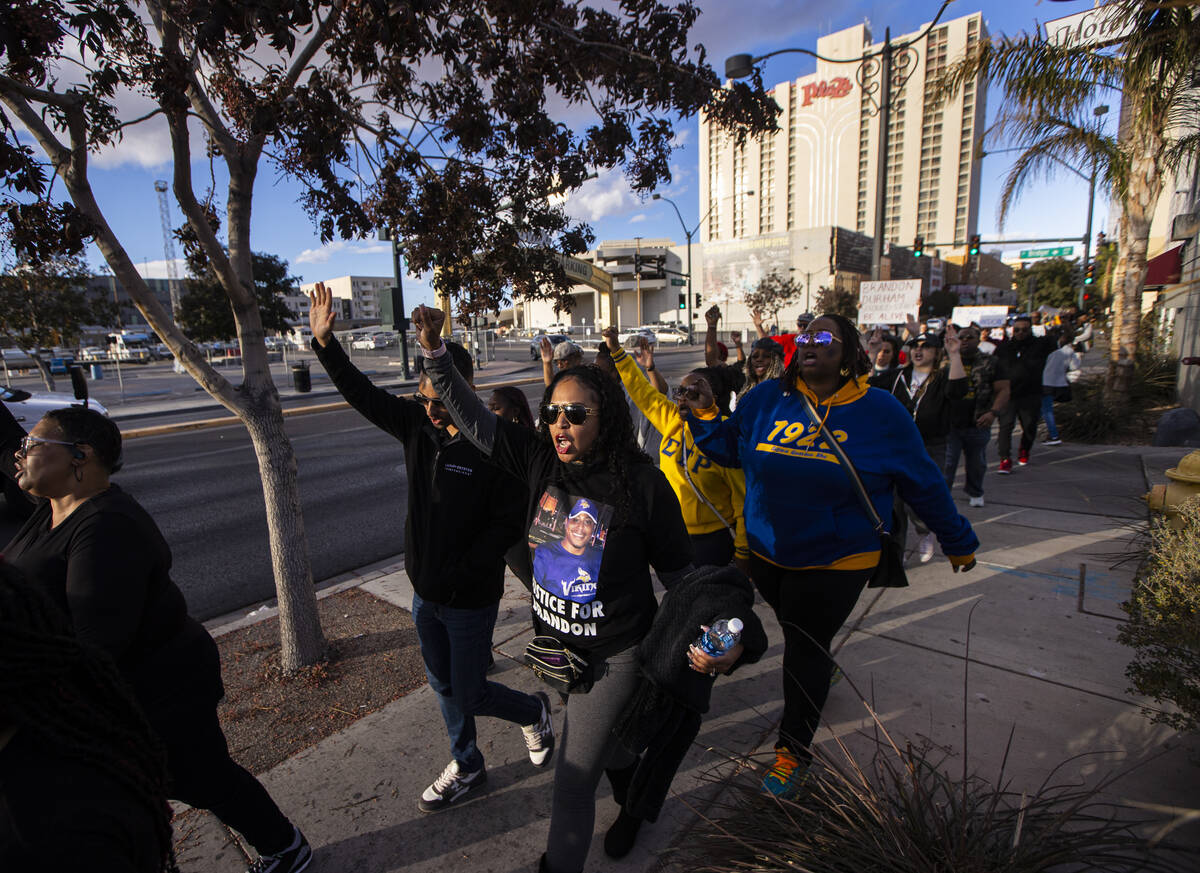 Hundreds march in Las Vegas to honor of Brandon Durham, who was shot by ...