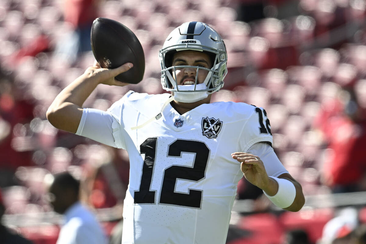 Raiders quarterback Aidan O’Connell sits out team’s Thursday practice ...