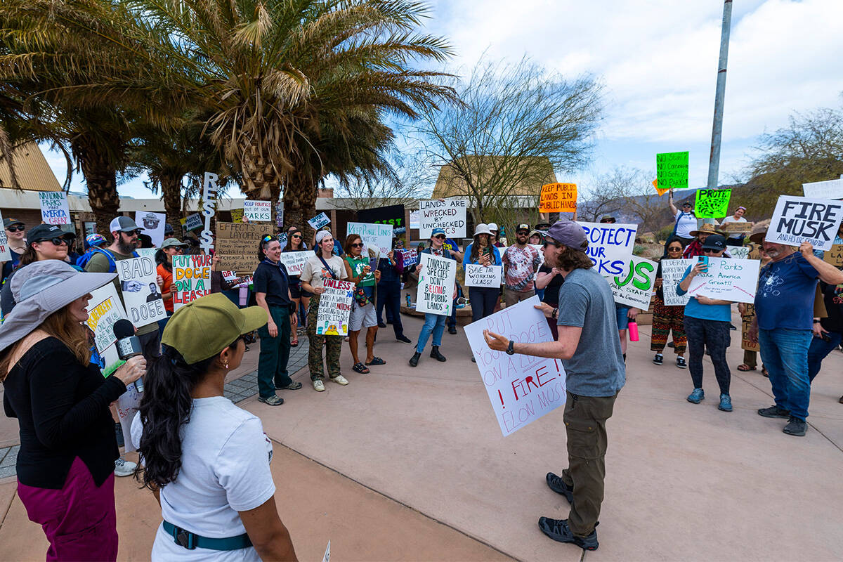 Protesters gathered near Lake Mead after recent mass layoffs within the ...