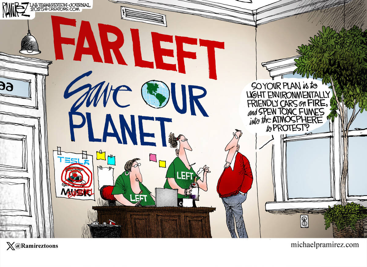Burning Teslas to save the planet | CARTOON | Michael Ramirez | Opinion